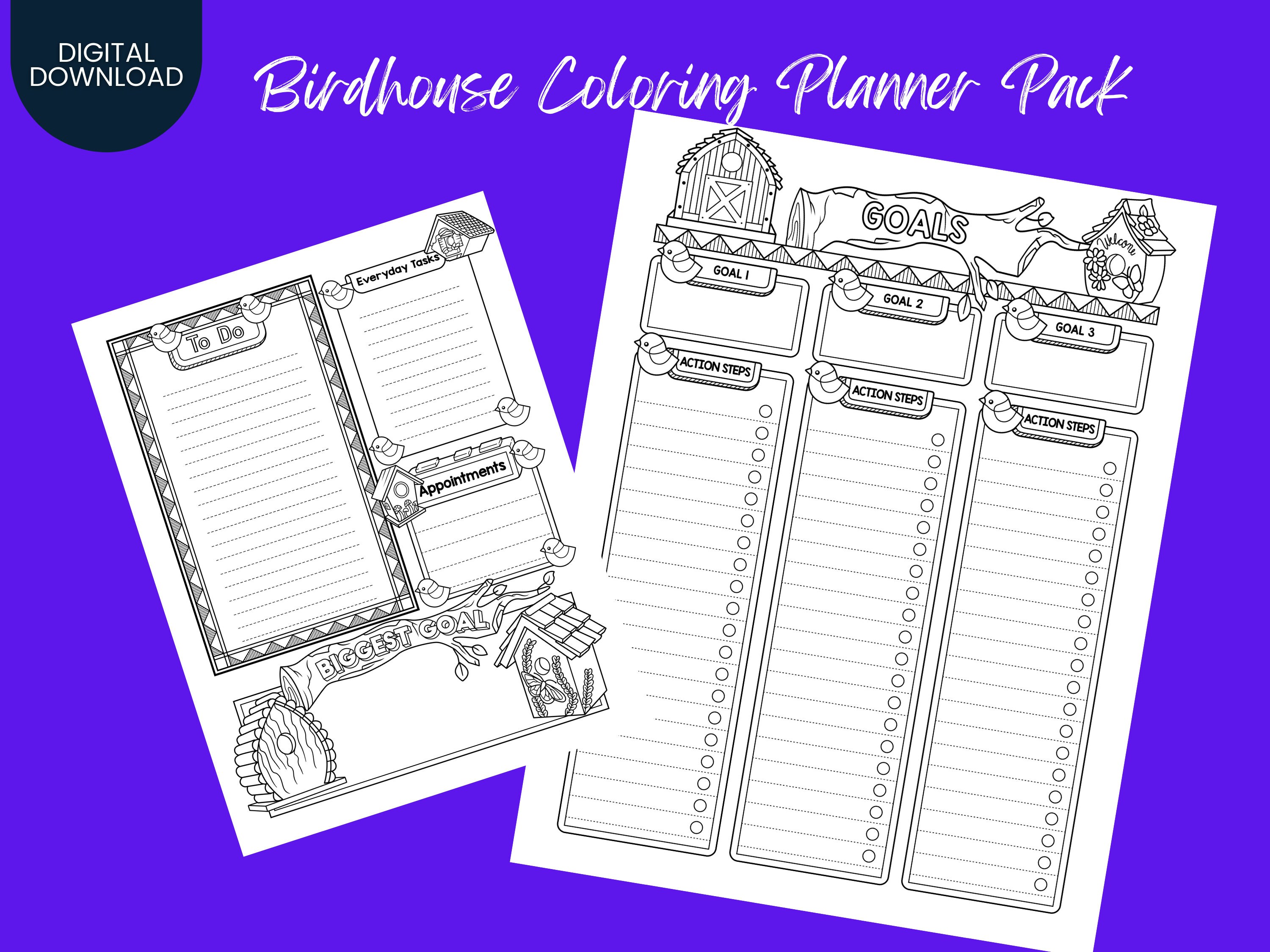 Birdhouse-themed Coloring Planner, Monthly Planner, Weekly Planner ...