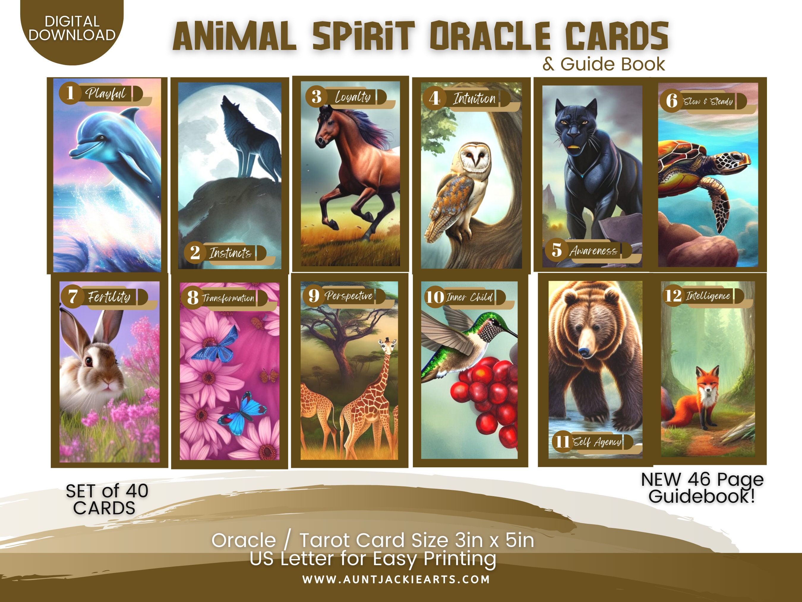 PRINTABLE CARD Deck Animal Spirit Oracle Card Deck Oracle / Tarot Sized ...