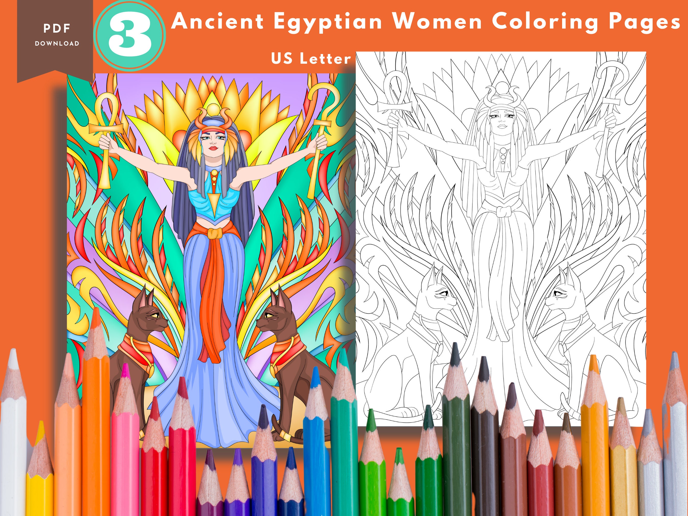 Ancient Egyptian Women Coloring Page Set 3, Ancient Egypt, Adult ...