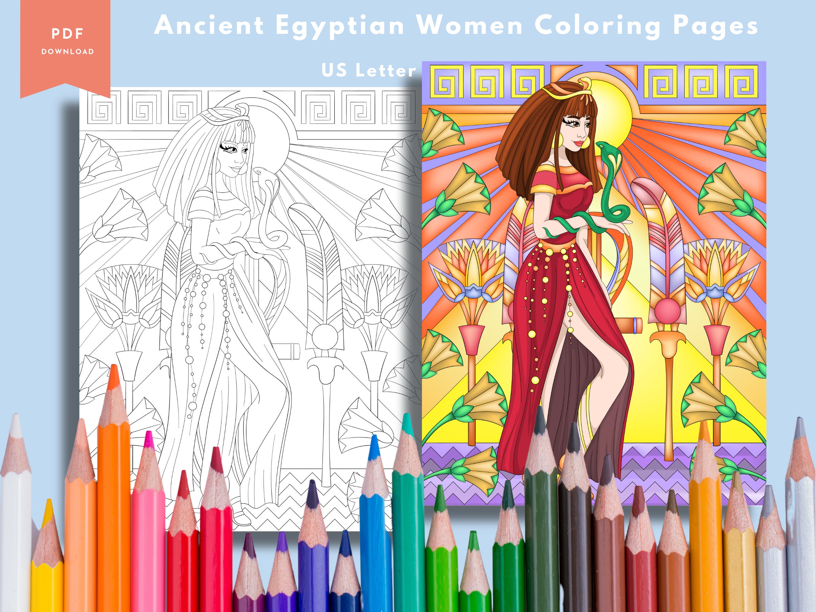 Ancient Egyptian Women Coloring Page Set 3, Ancient Egypt,adult ...