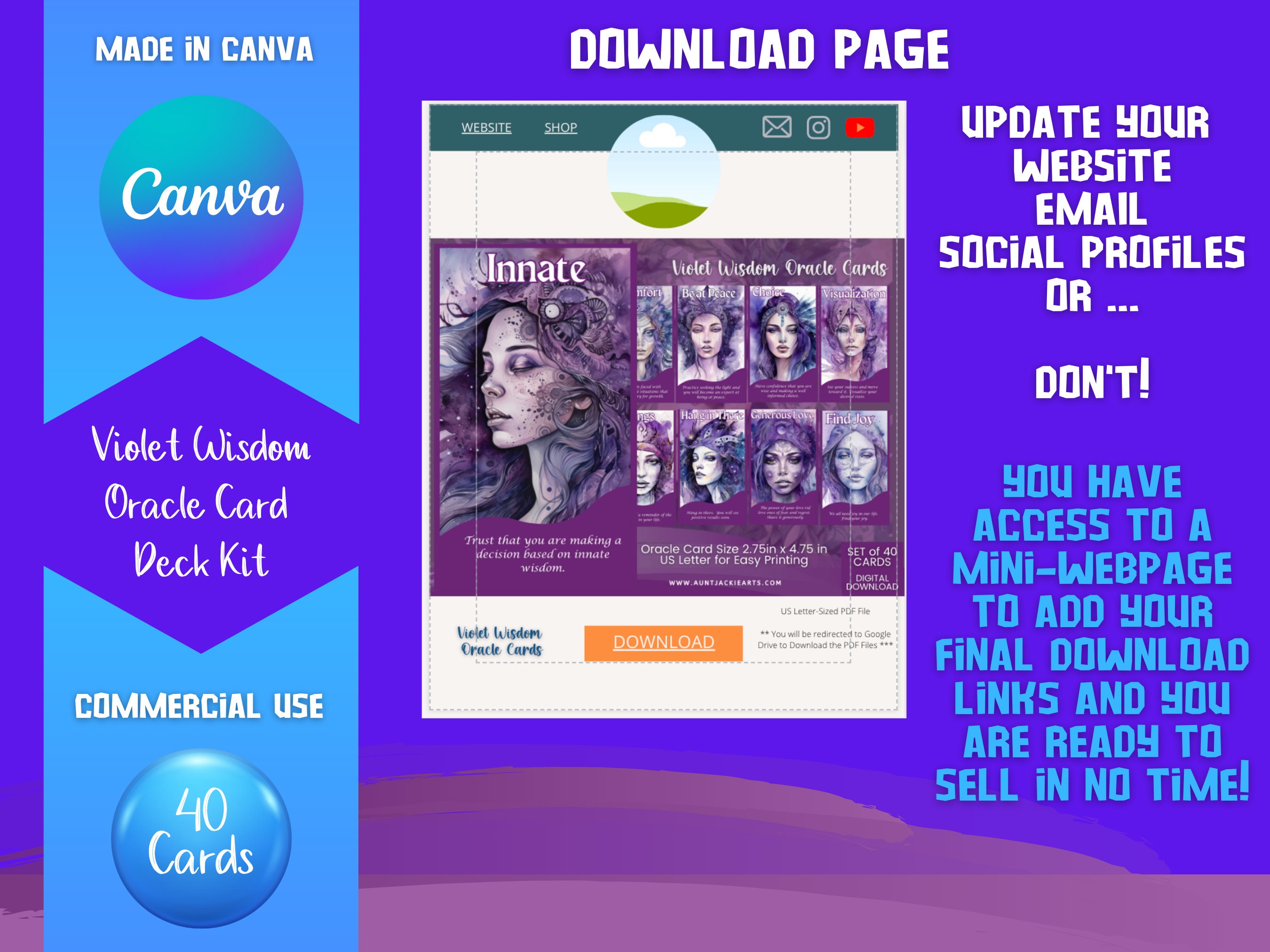 Canva Template, Canva PLR, Oracle CARD Deck Kit, 40 Tarot Sized Card ...