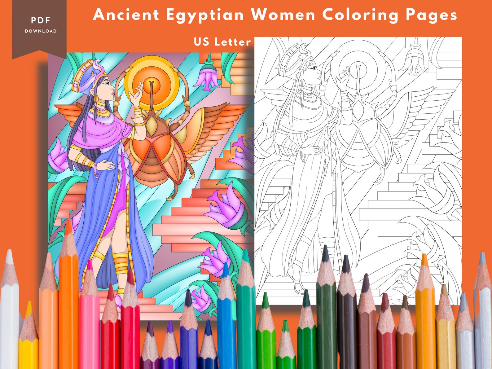 Ancient Egyptian Women Coloring Page Set 3, Ancient Egypt, Adult ...