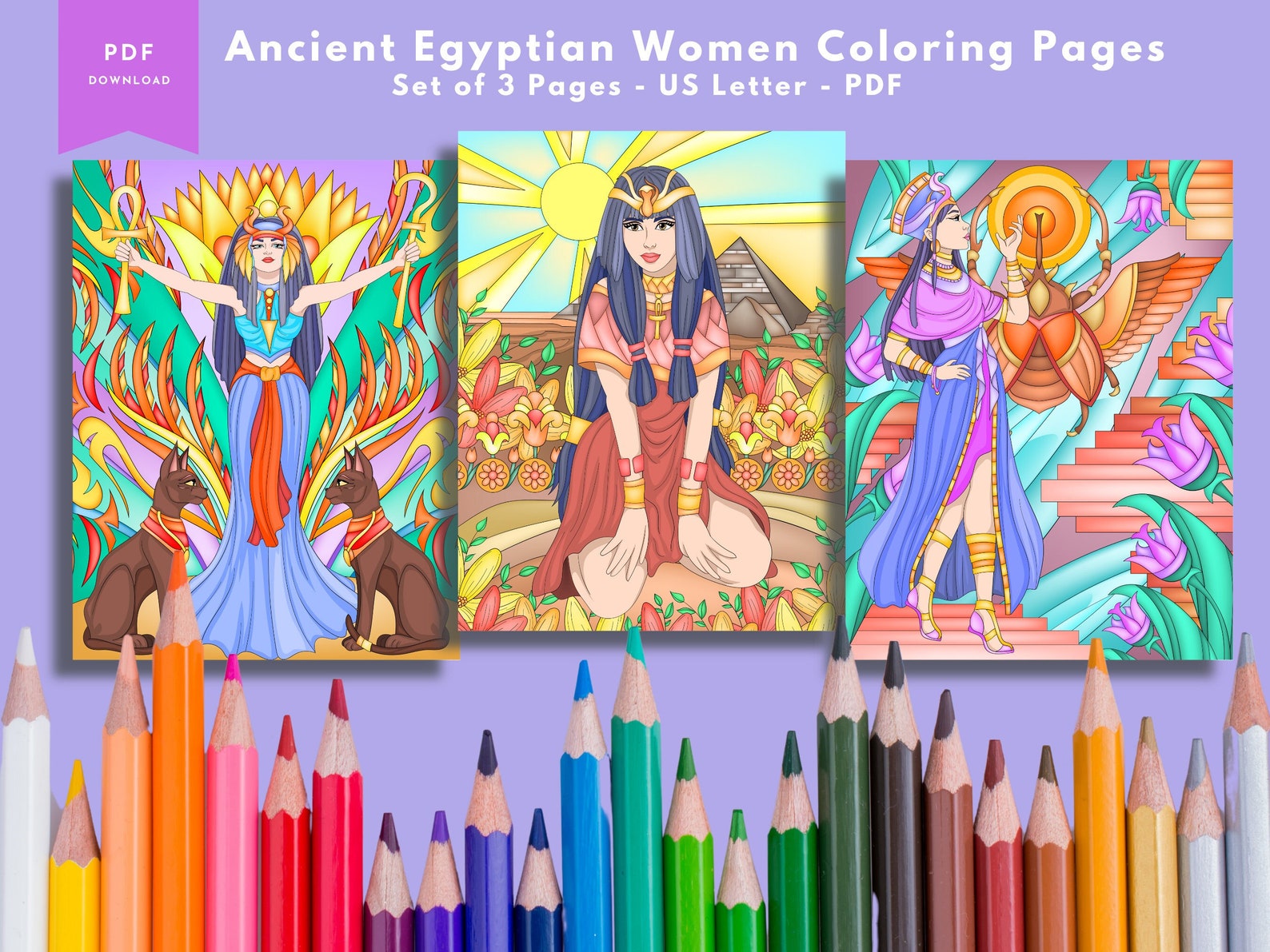 Ancient Egyptian Women Coloring Page Set 3, Ancient Egypt, Adult ...