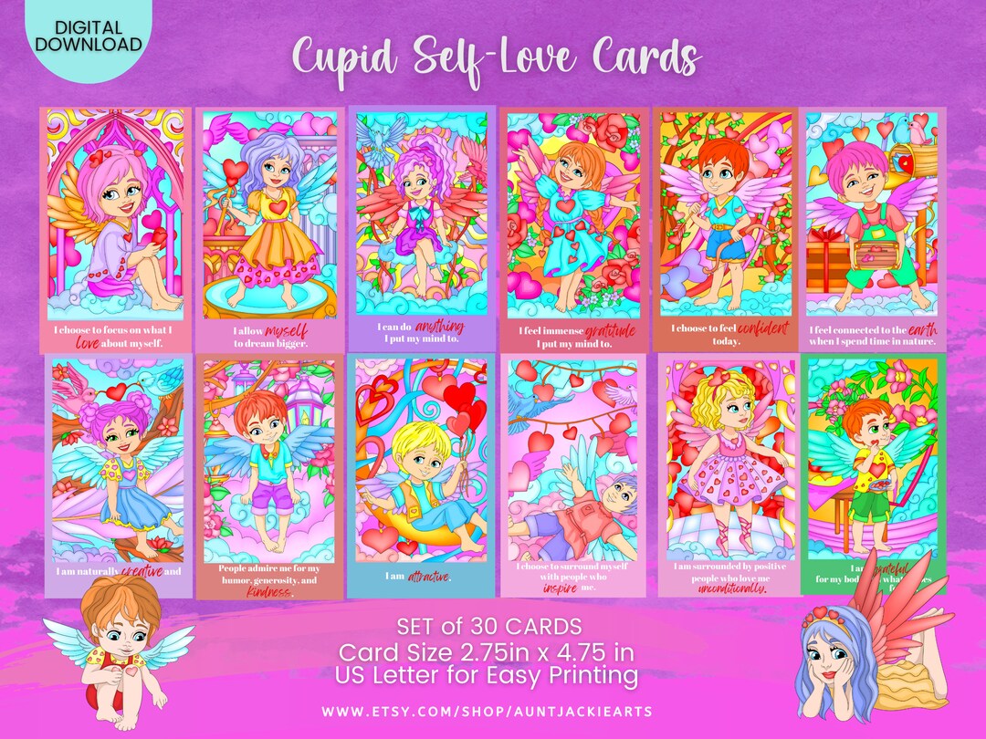 PRINTABLE CARD Deck Cupid Self-love Cards Affirmation Cards Tarot Sized ...