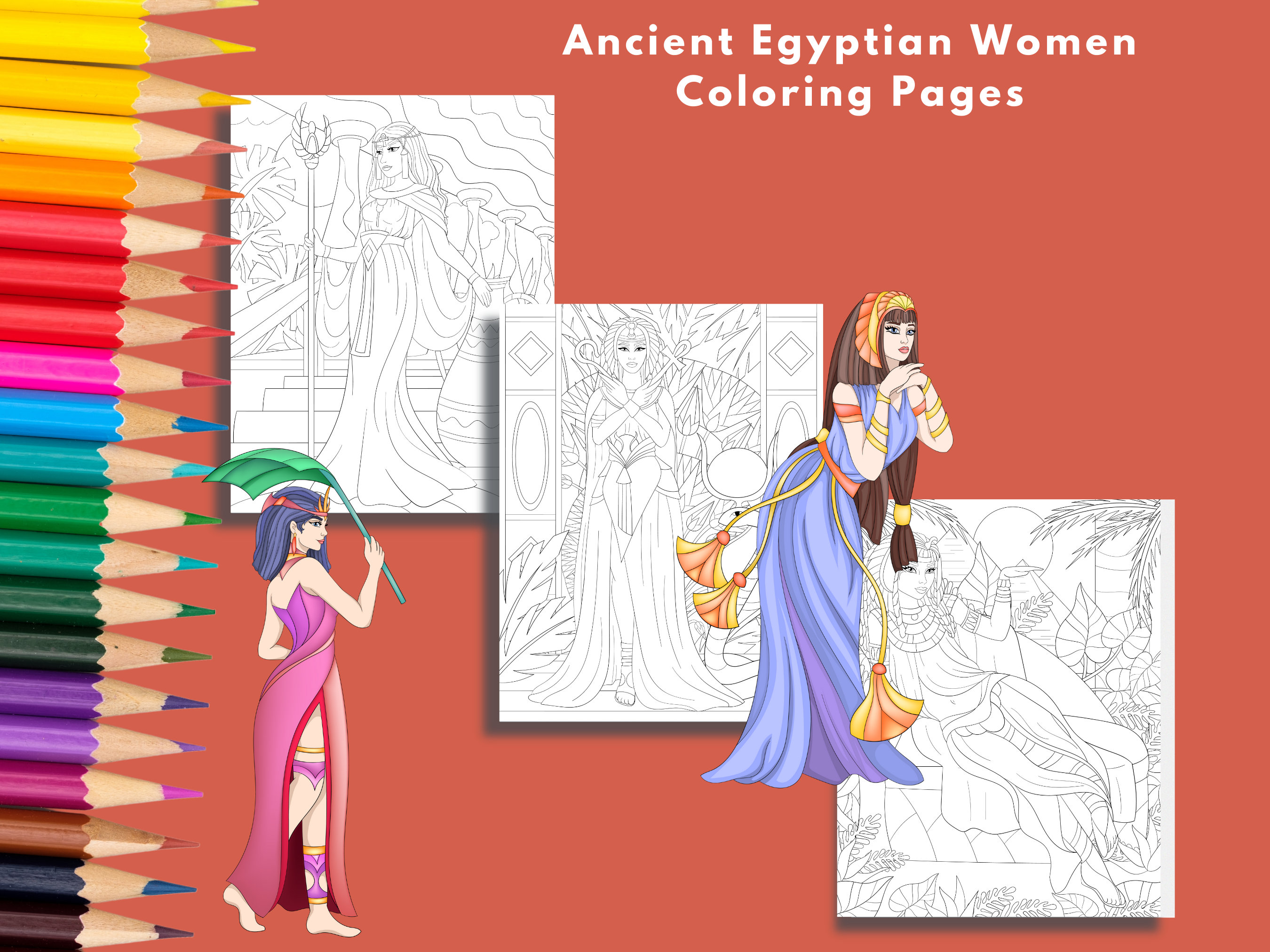 Ancient Egyptian Women Coloring Page Set 3, Ancient Egypt,adult ...