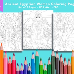 Ancient Egyptian Women Coloring Page Set 3, Ancient Egypt, Adult ...