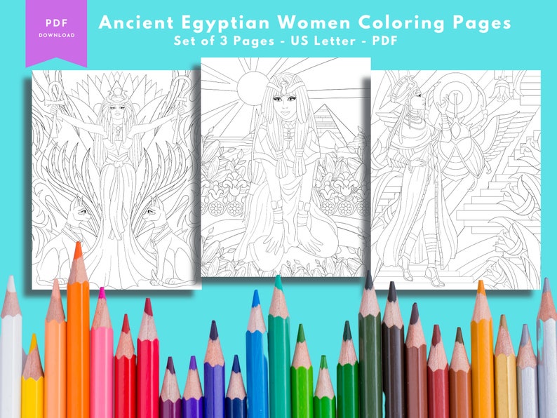 Ancient Egyptian Women Coloring Page Set 3, Ancient Egypt, Adult ...