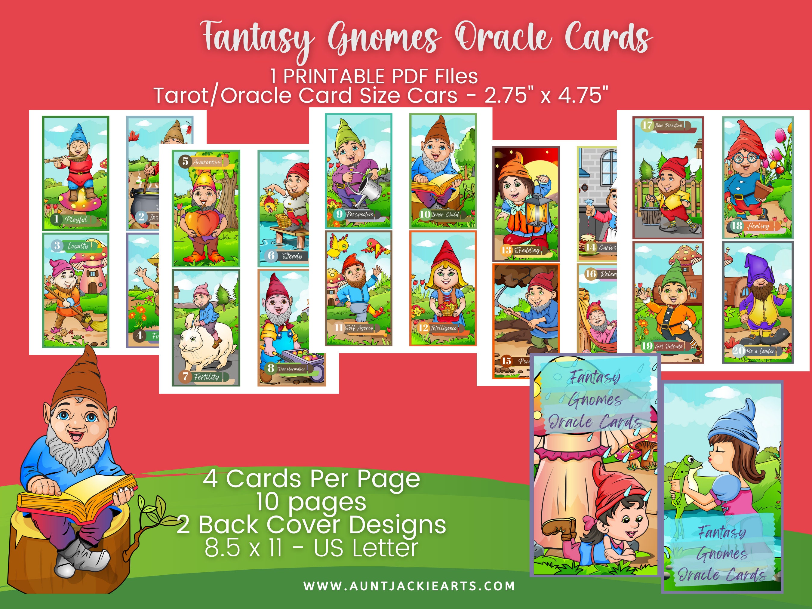 PRINTABLE CARD Deck, Fantasy Gnomes. Oracle Cards, Tarot Sized Cards, 2 ...