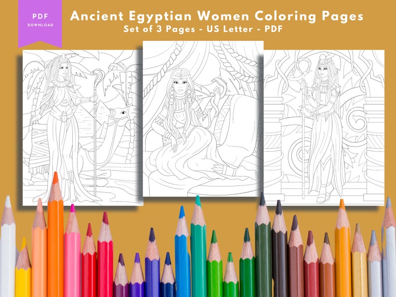 Ancient Egyptian Women Coloring Page Set 3, Ancient Egypt,adult ...