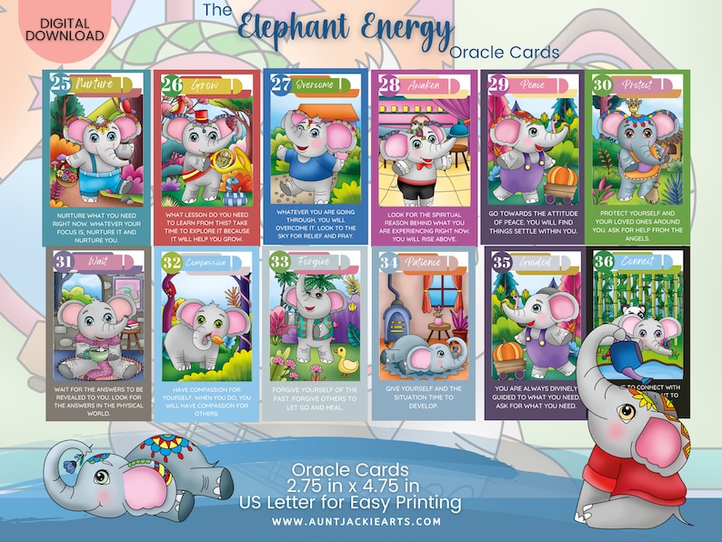 PRINTABLE CARD Deck Elephant Energy Oracle Cards Oracle/tarot Sized ...