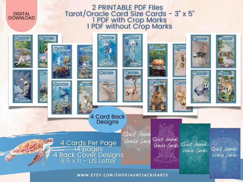 PRINTABLE CARD Deck Spirit Animal Watercolor Oracle Card Deck Tarot ...