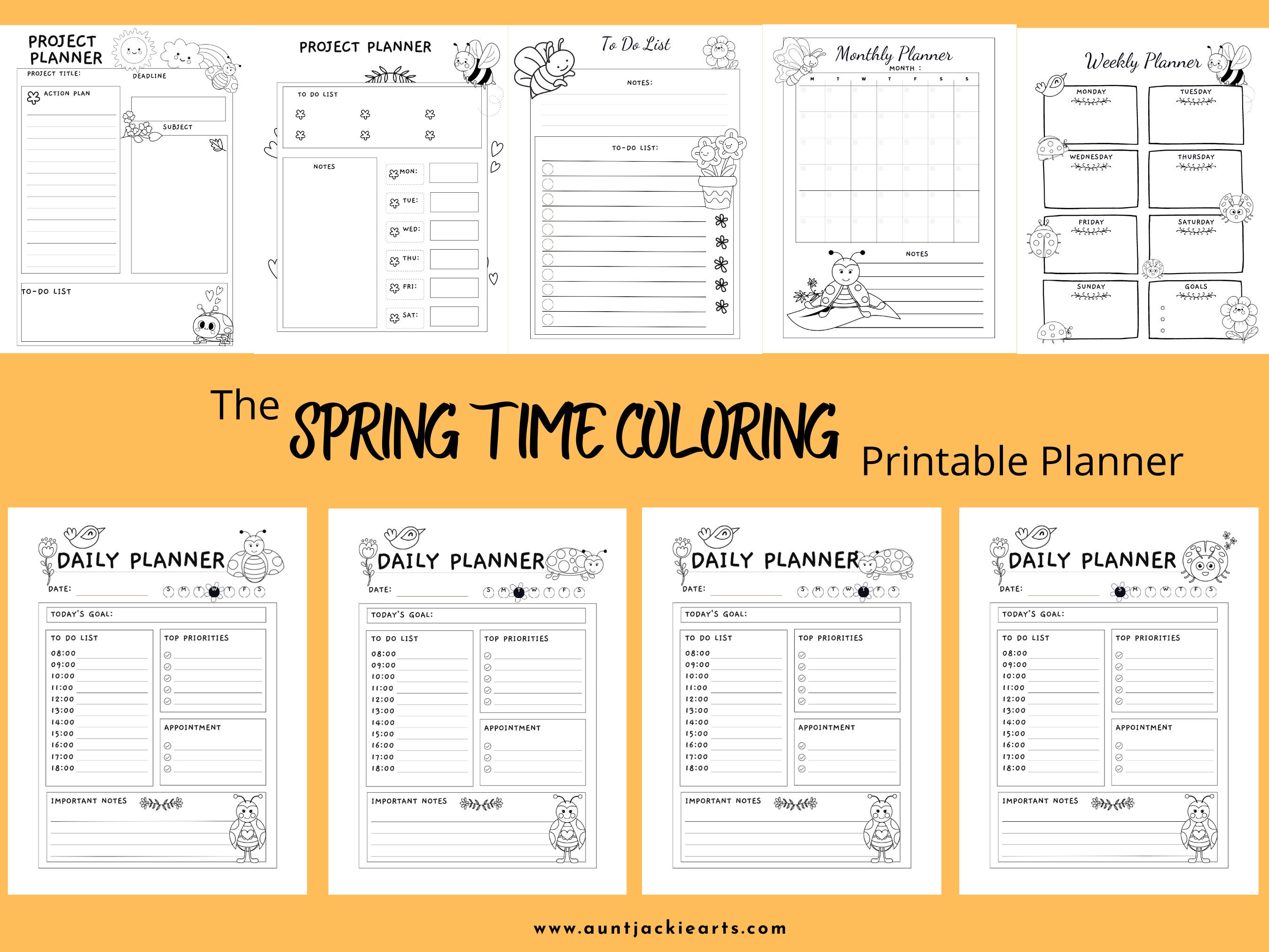 Spring Coloring Planner, PRINTABLE, Daily Planner, Monthly Planner ...