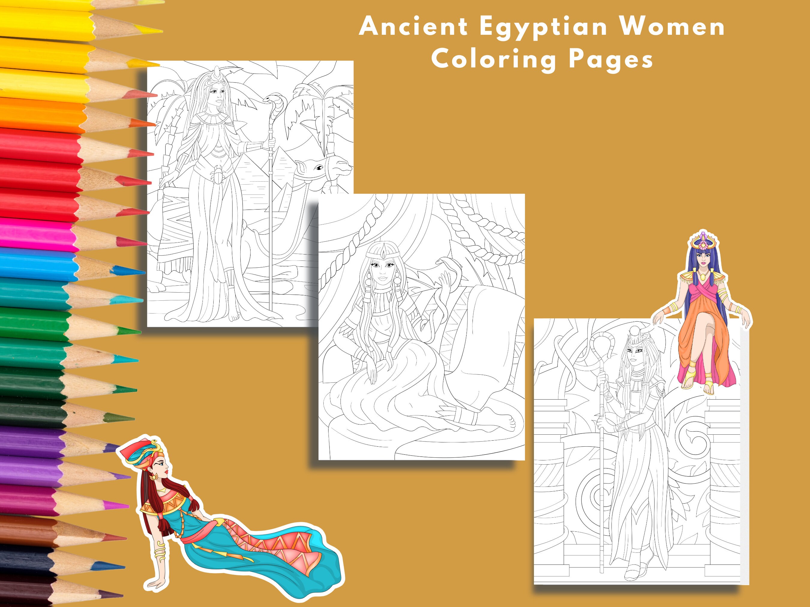 Ancient Egyptian Women Coloring Page Set 3, Ancient Egypt,adult ...