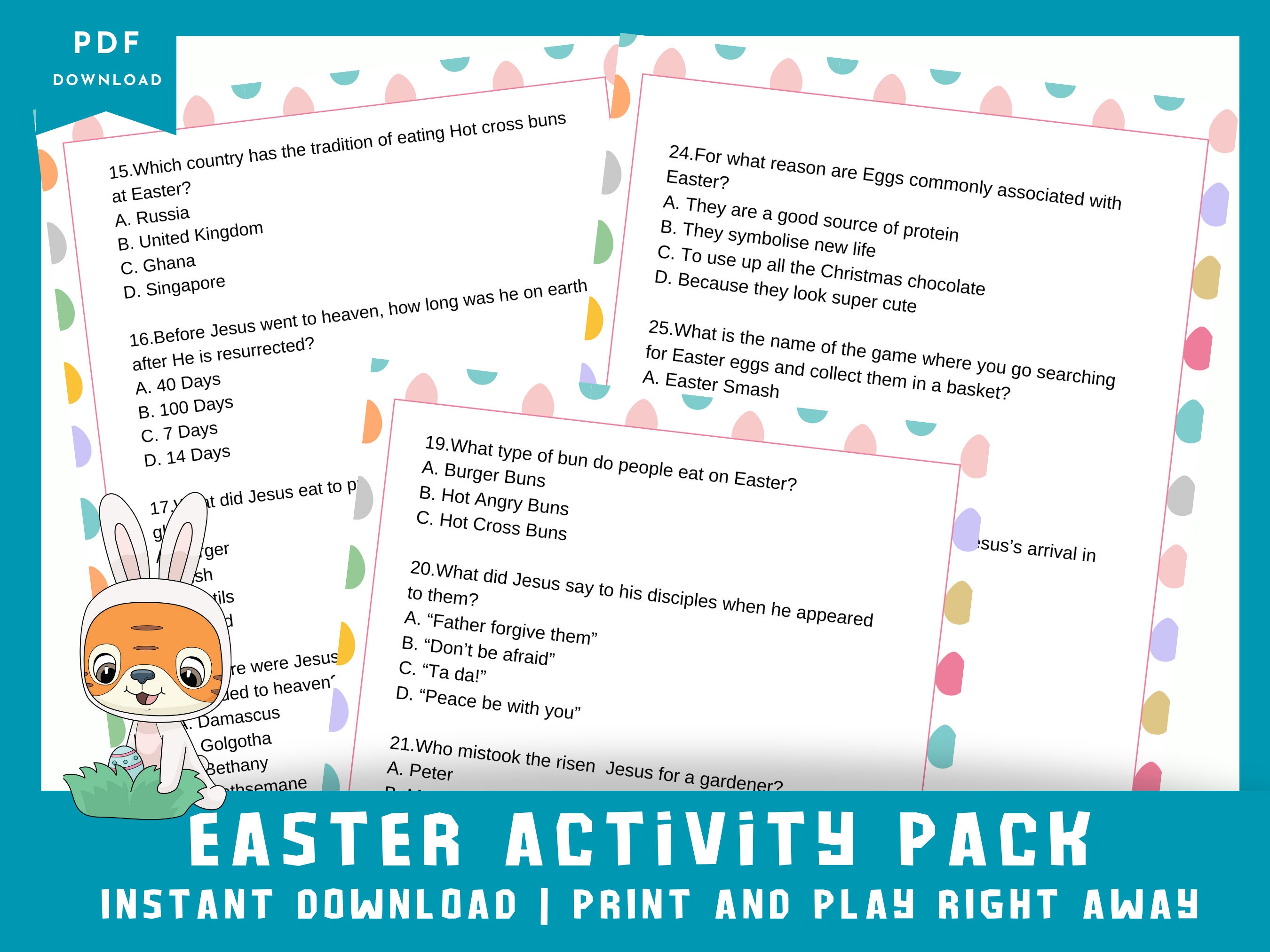 Easter Activity Sheet Set, Printable Activity Pages, Easter Trivia ...