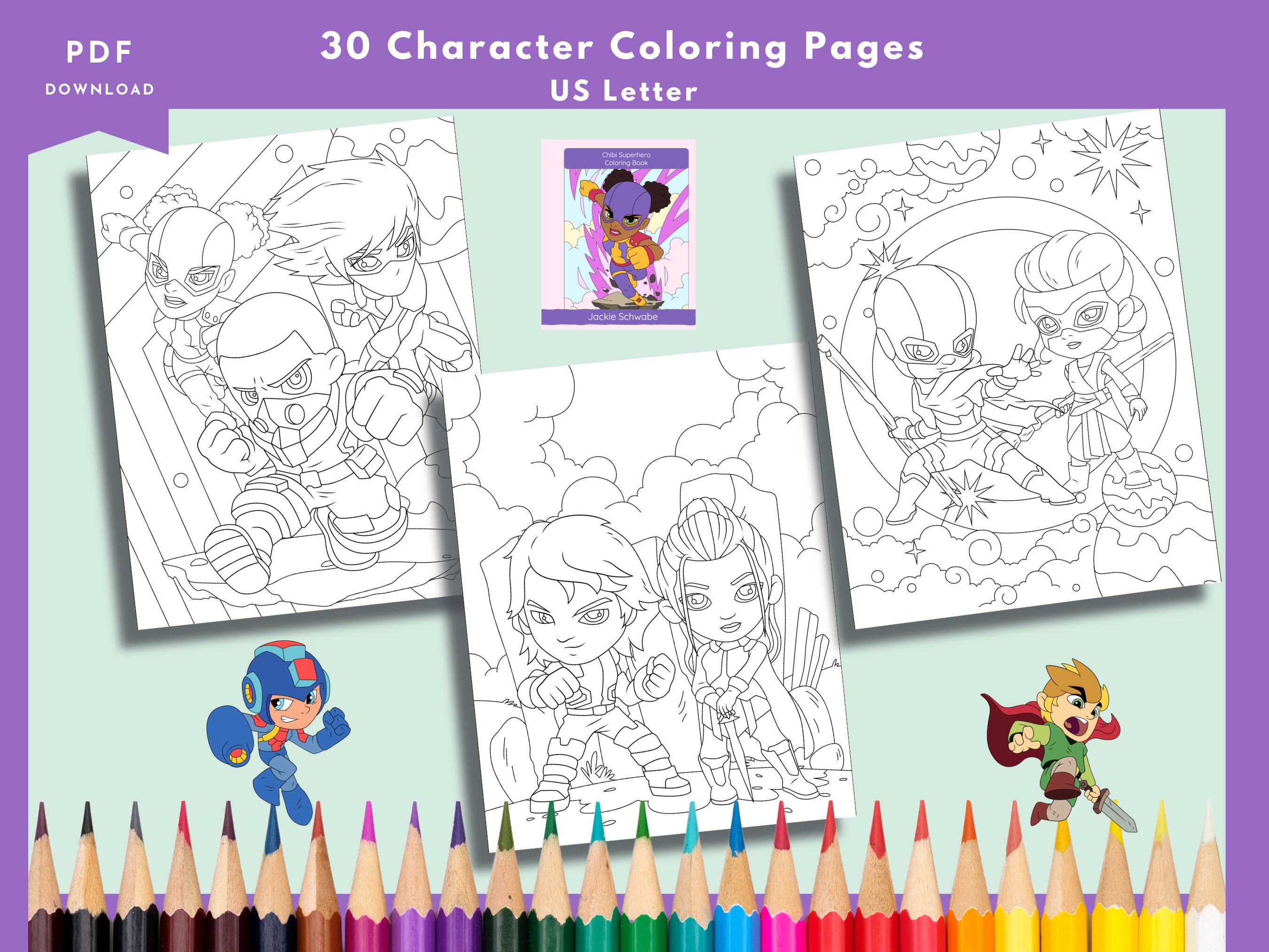 PRINTABLE Coloring Pages Chibi Superhero Coloring Book, 34 Pages, Chibi ...