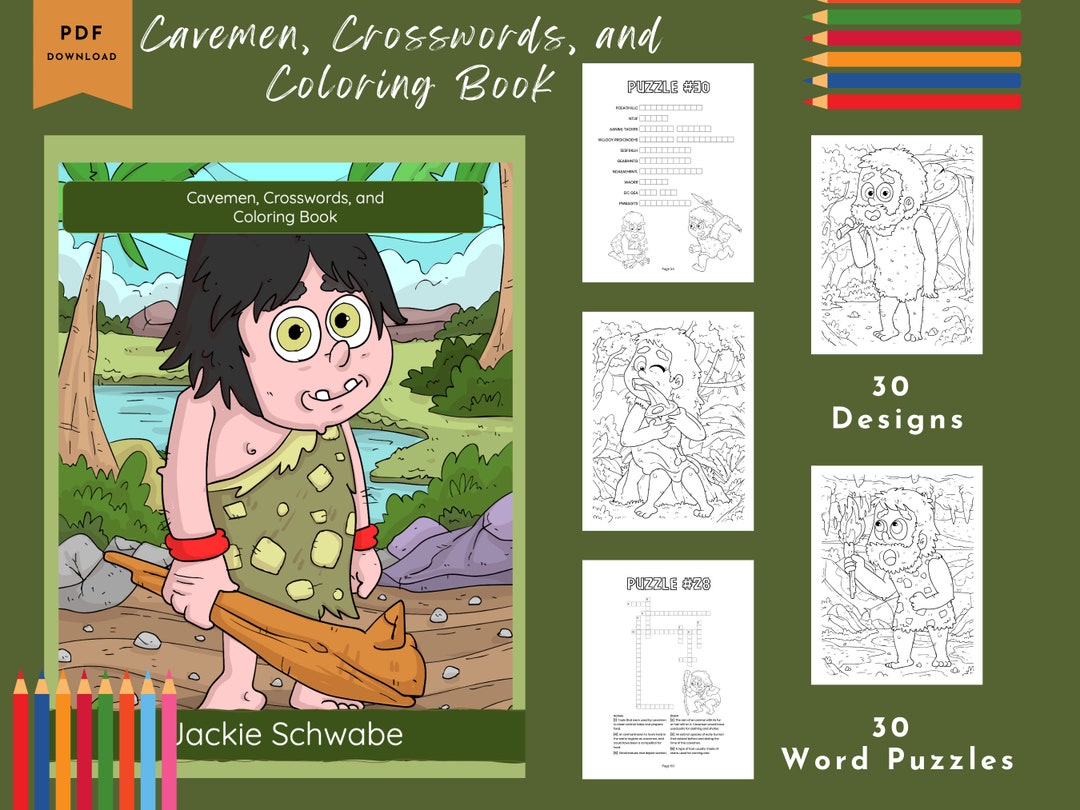 Cavemen Coloring, Crossword Puzzles, Coloring Book for Kid, Coloring ...
