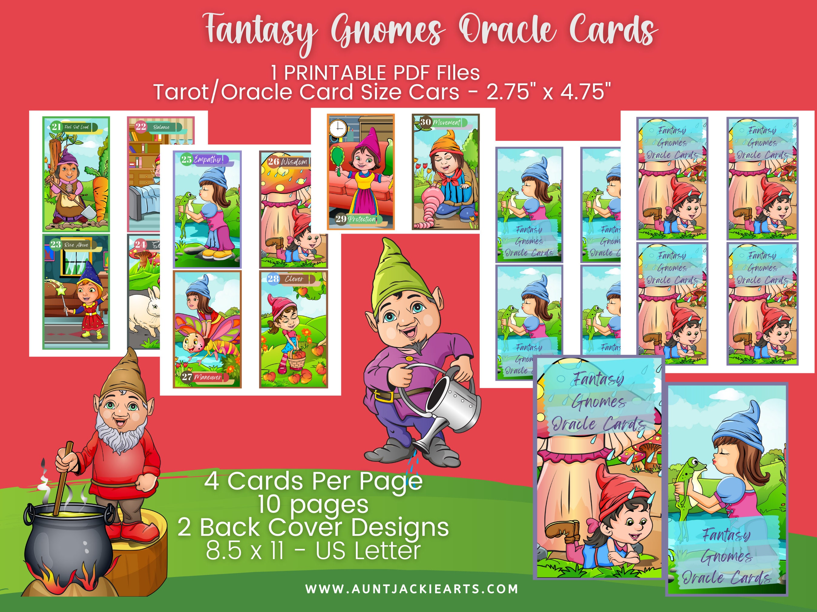 PRINTABLE CARD Deck, Fantasy Gnomes. Oracle Cards, Tarot Sized Cards, 2 ...