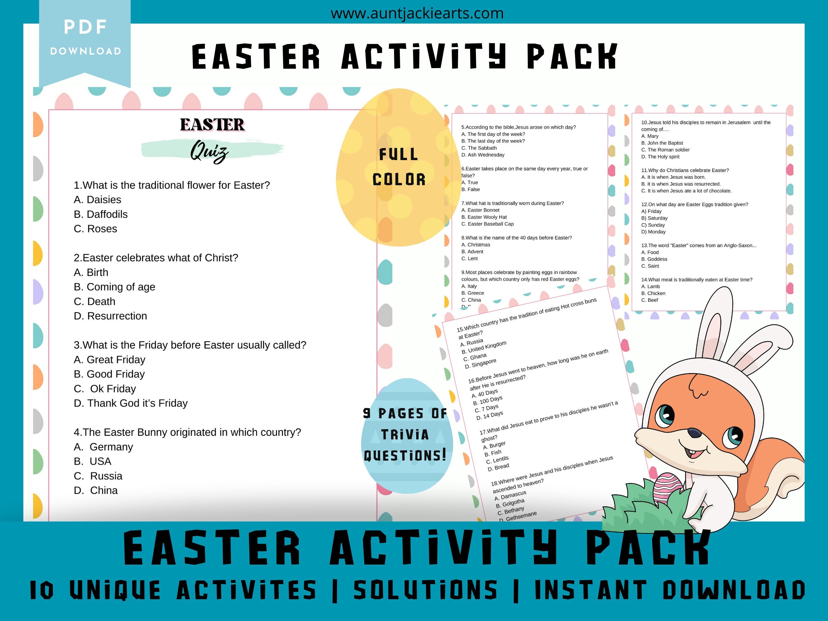 Easter Activity Sheet Set, Printable Activity Pages, Easter Trivia ...
