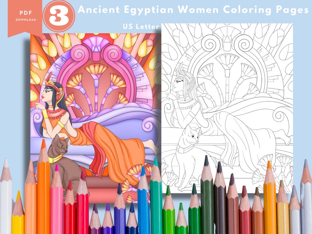 Ancient Egyptian Women Coloring Page Set 3, Ancient Egypt,adult ...