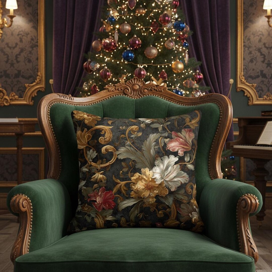 Christmas Baroque Peony Victorian Floral Pillow, Cushion for Sofa - Etsy