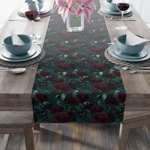 Gothic Crimson Rose Table Runner, Dark Academia Victorian Dining Linen ...