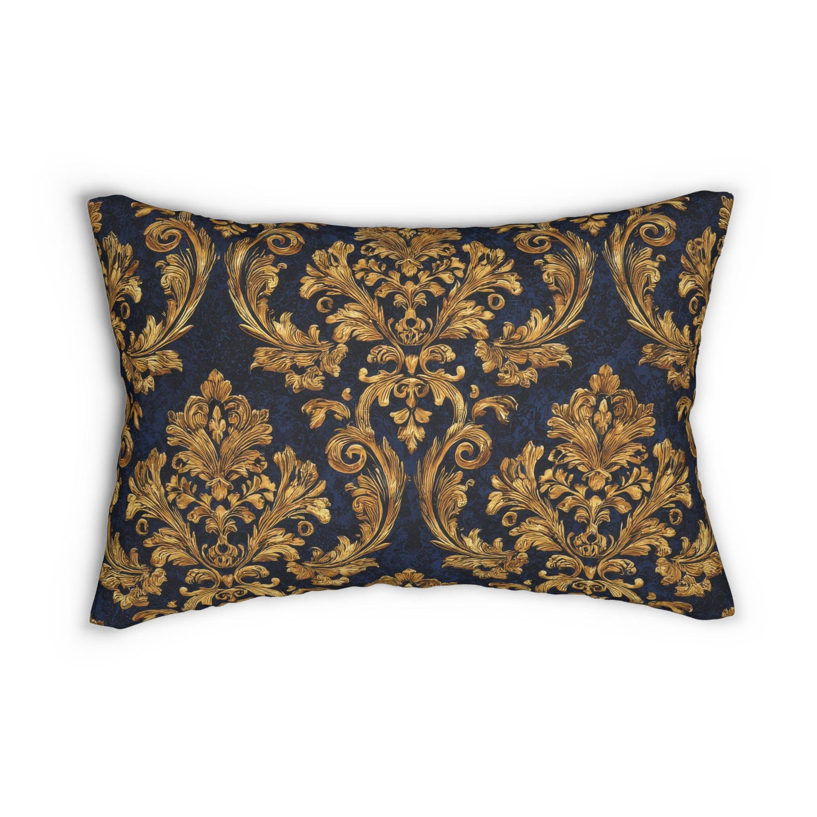 Gold Filigree Damask Pillow, Regal Baroque Navy Cushion, Rococo ...
