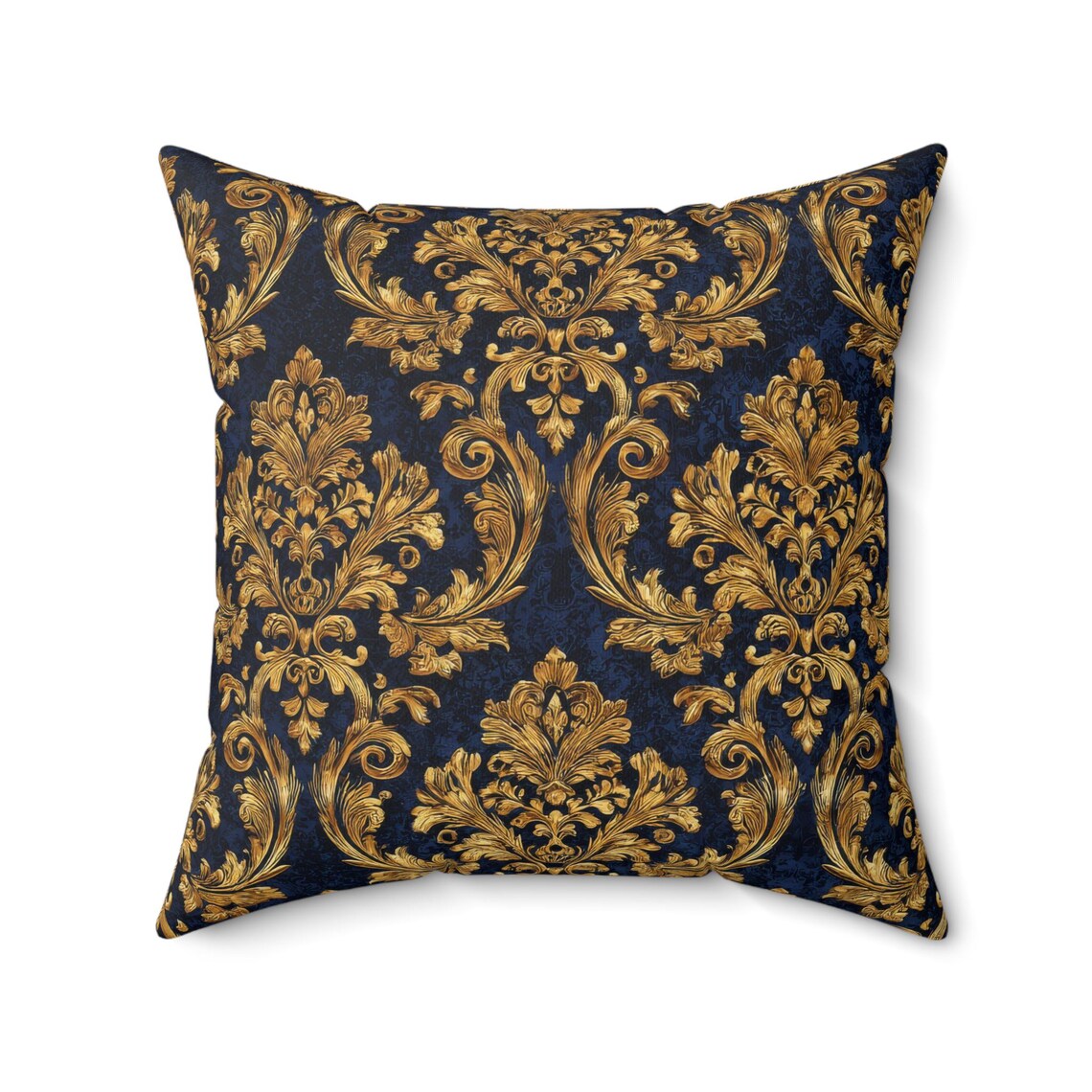 Gold Filigree Damask Pillow, Regal Baroque Navy Cushion, Rococo ...