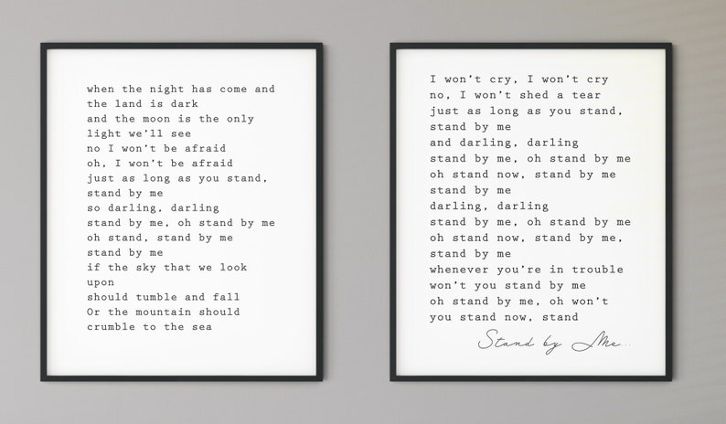 Stand by Me Lyrics Print Set of Two 16 X 20 Printable Art Gallery Wall ...