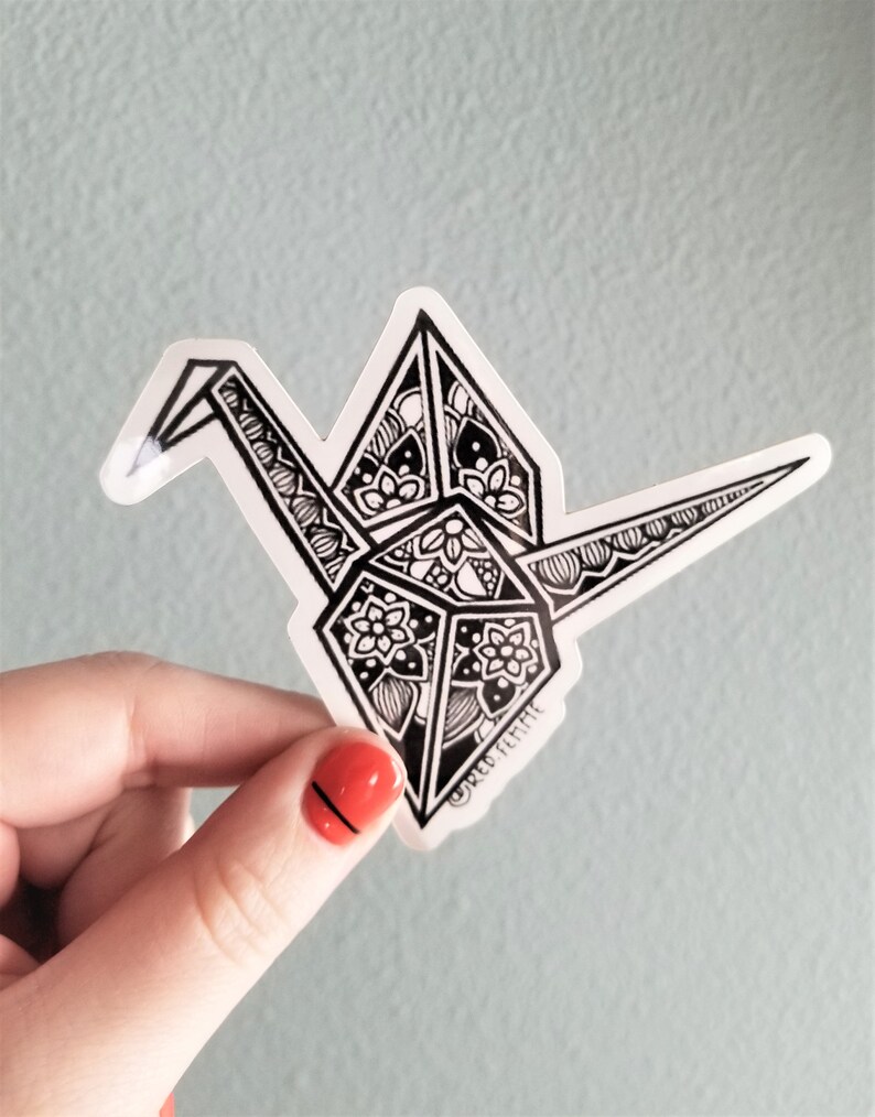 Crane Sticker Paper Crane Hand Drawn Design - Etsy