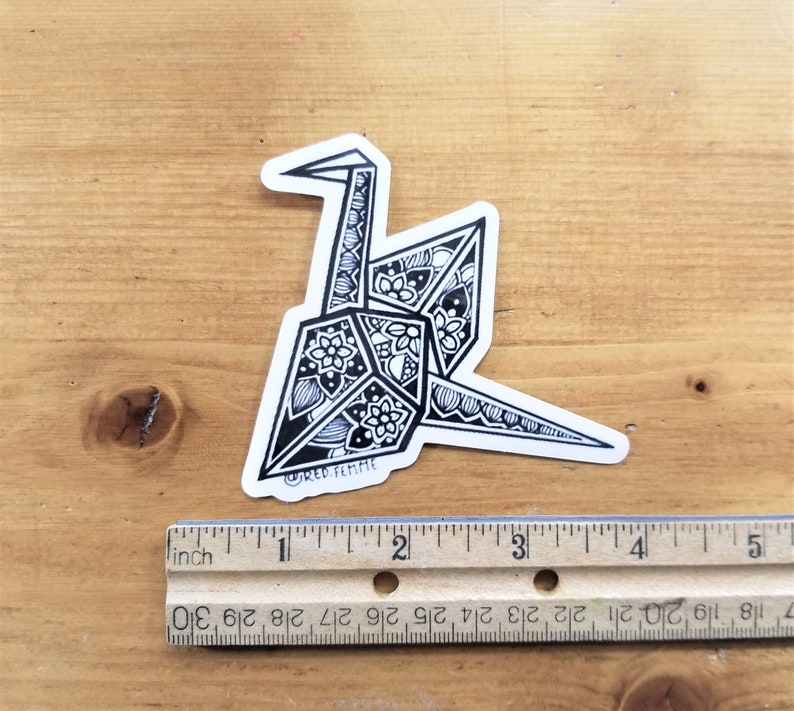 Crane Sticker, Paper Crane, Hand Drawn Design - Etsy