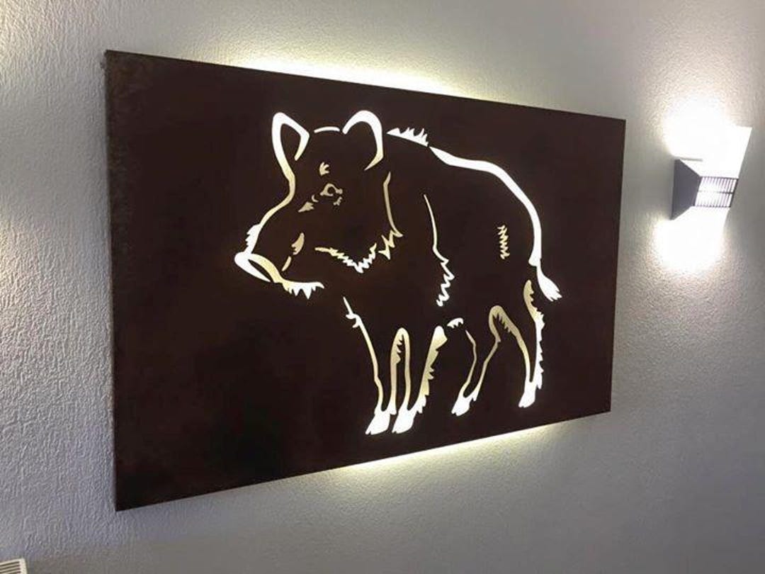 Rust Wall Picture lamp Wild Boar without Lighting, Rust Wall Picture ...