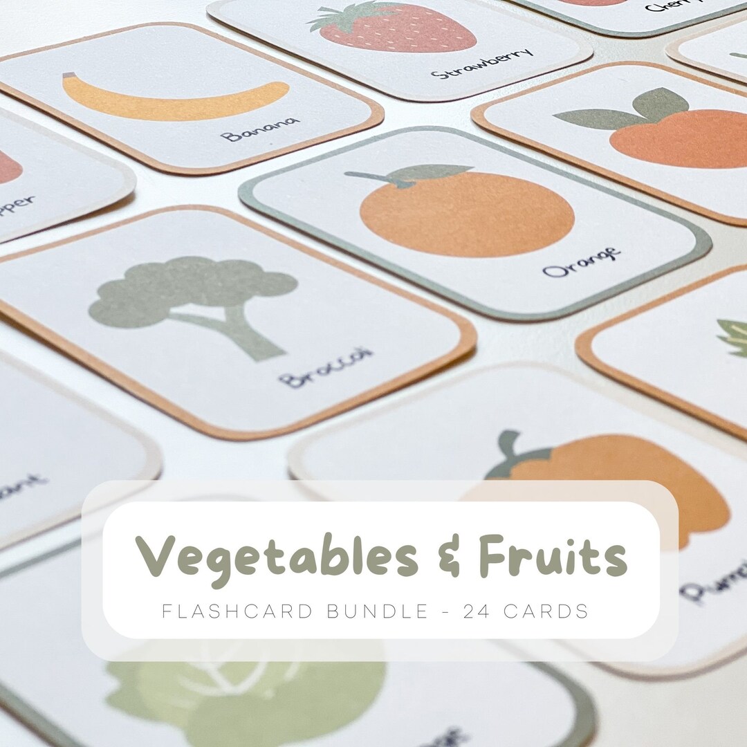 Vegetables and Fruits Learning Flash Card Bundle Busy Book Montessori ...
