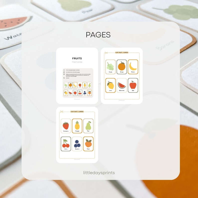 Fruits Learning Flash Cards Busy Book Montessori Printable Homeschool ...
