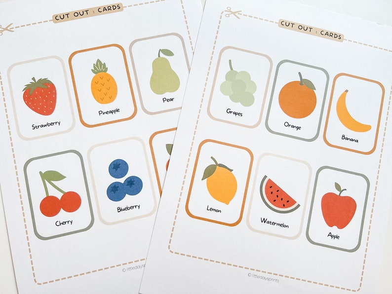 Fruits Learning Flash Cards Busy Book Montessori Printable Homeschool ...