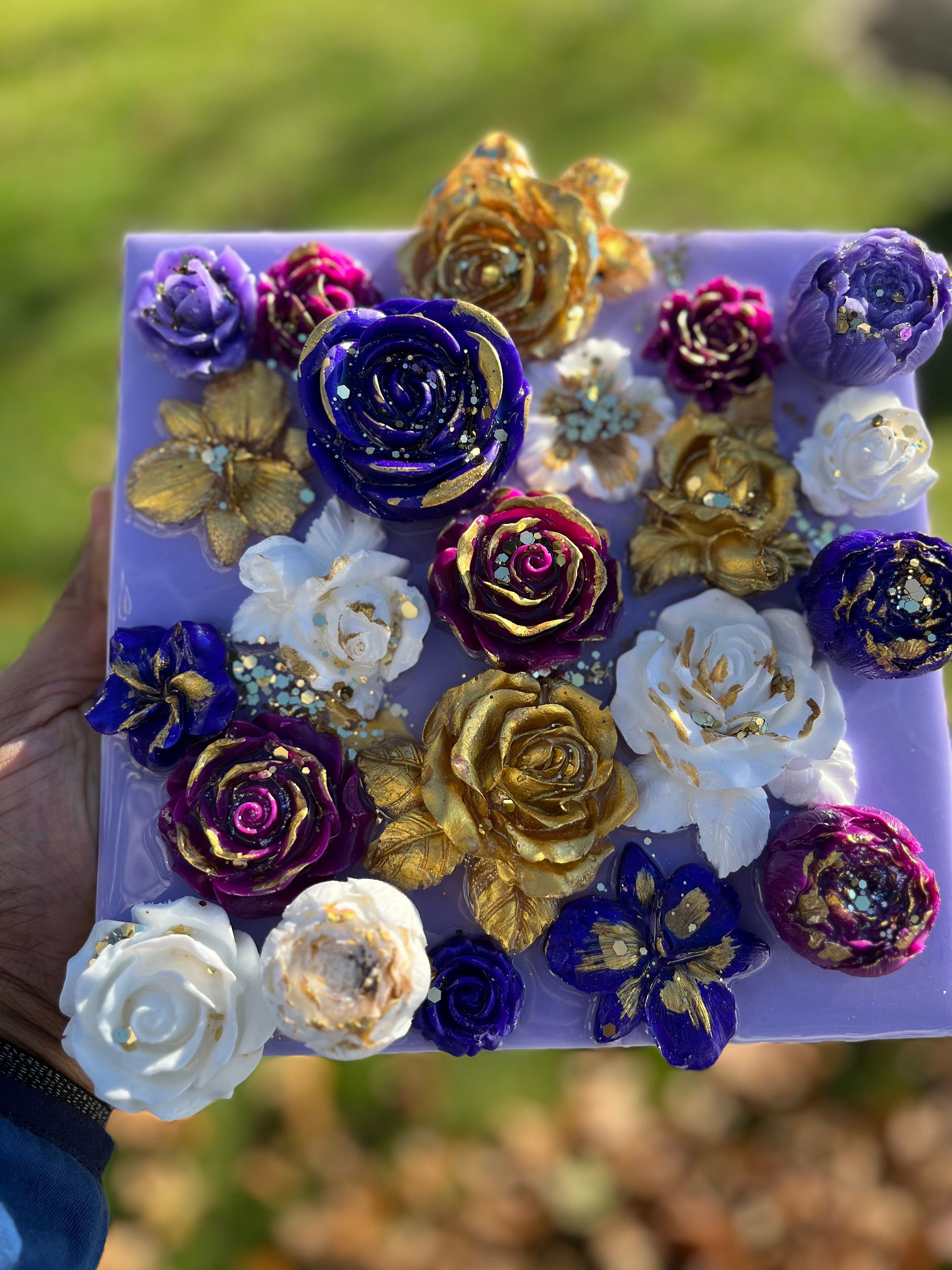 3D Resin Geode Art, Roses, Flowers, Leaves , Golden, Blue, Red Geode ...