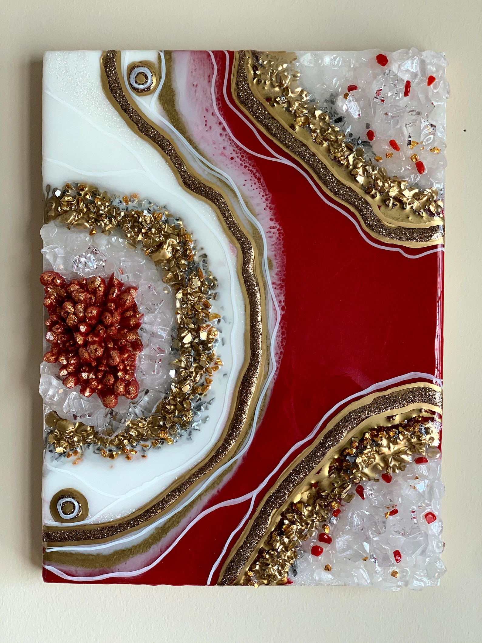 Resin Geode Art Red White and Gold Geode Resin Painting. | Etsy