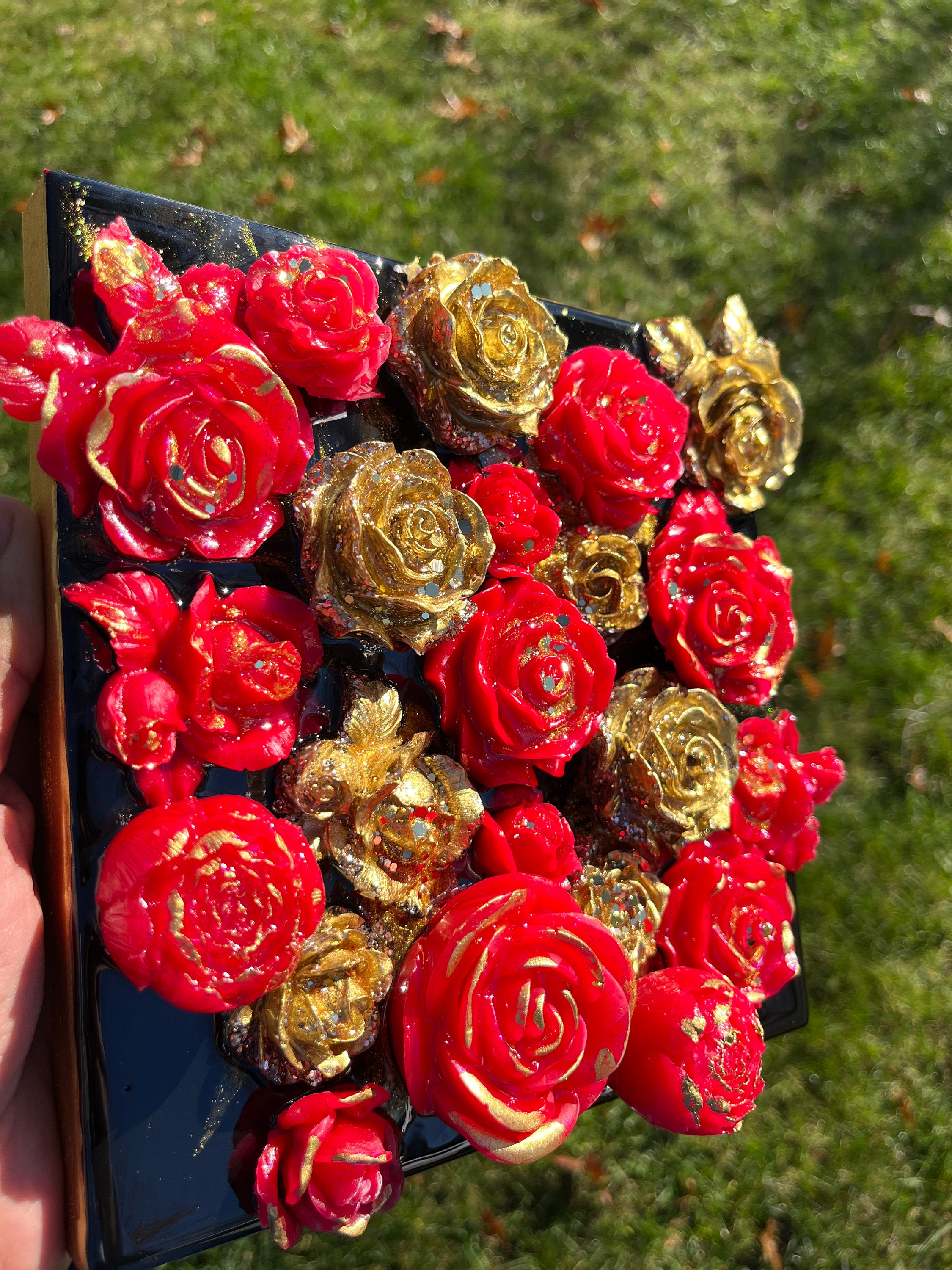 3D Resin Geode Art Roses Flowers Leaves Black Red - Etsy