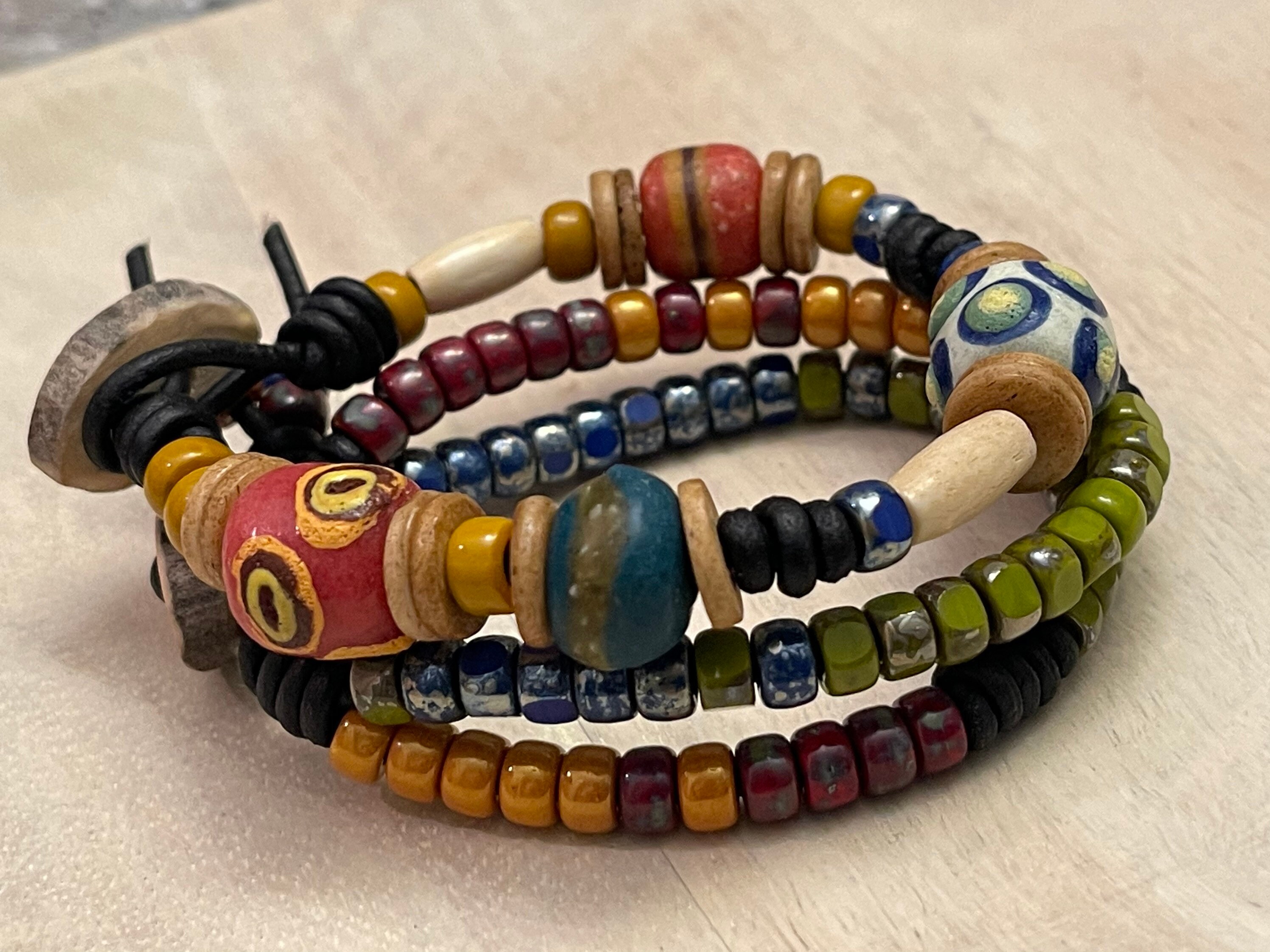 African Trade Bead Necklace and Bracelet Set, Statement Jewelry ...