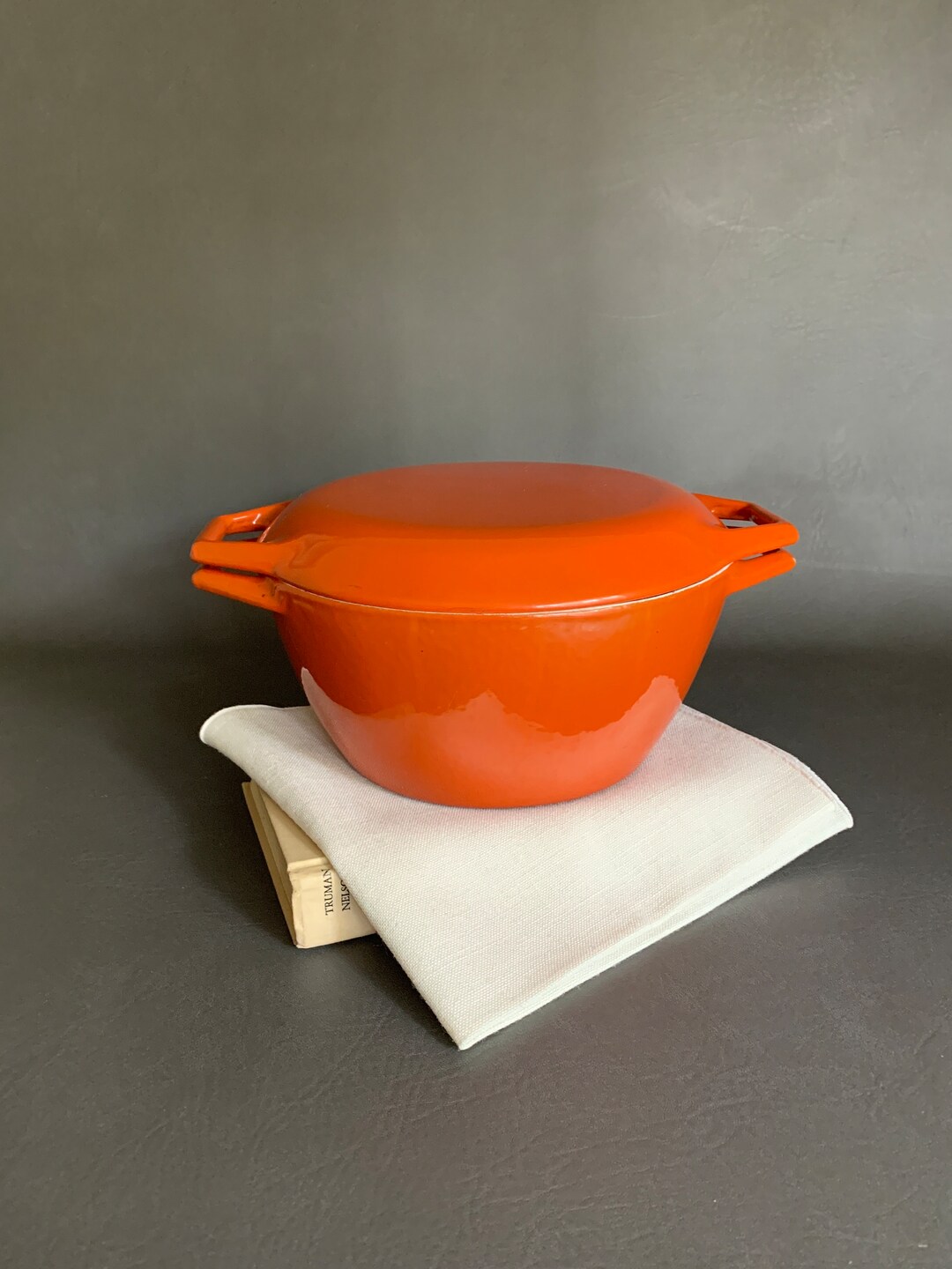 Vintage COPCO Dutch Oven & Griddle Lid Red Orange Cast Iron Enamel ...