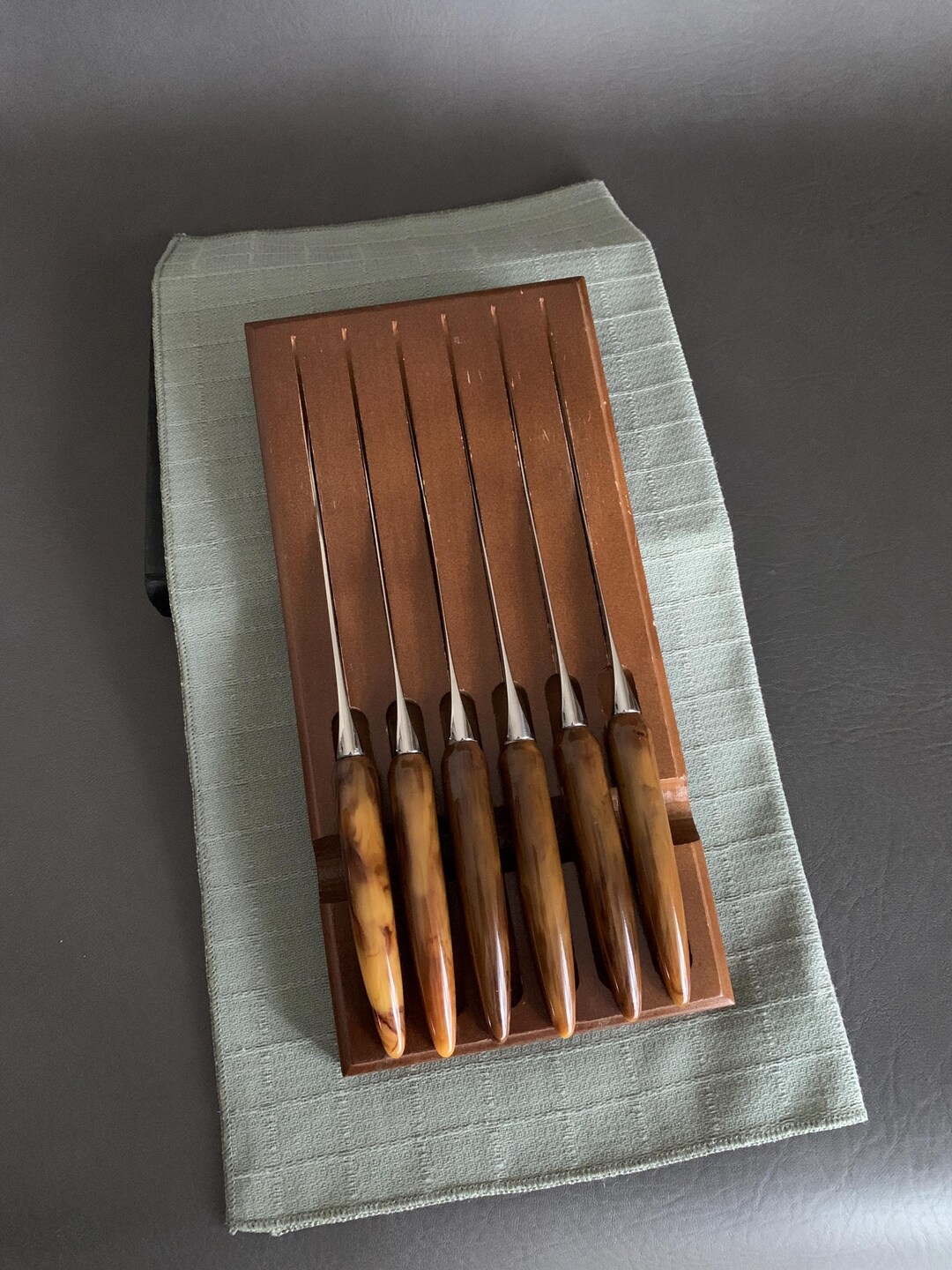 Vintage Tortoise Handle Knives Knife Set of 6 Drawer Holder Shiny ...