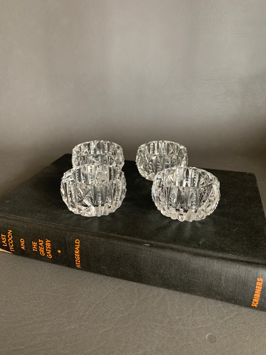 Crystal Salt Cellar Set of 4 Vintage Cut Lead Crystal Dish Heavy Glass ...