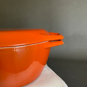 Vintage COPCO Dutch Oven & Griddle Lid Red Orange Cast Iron Enamel ...