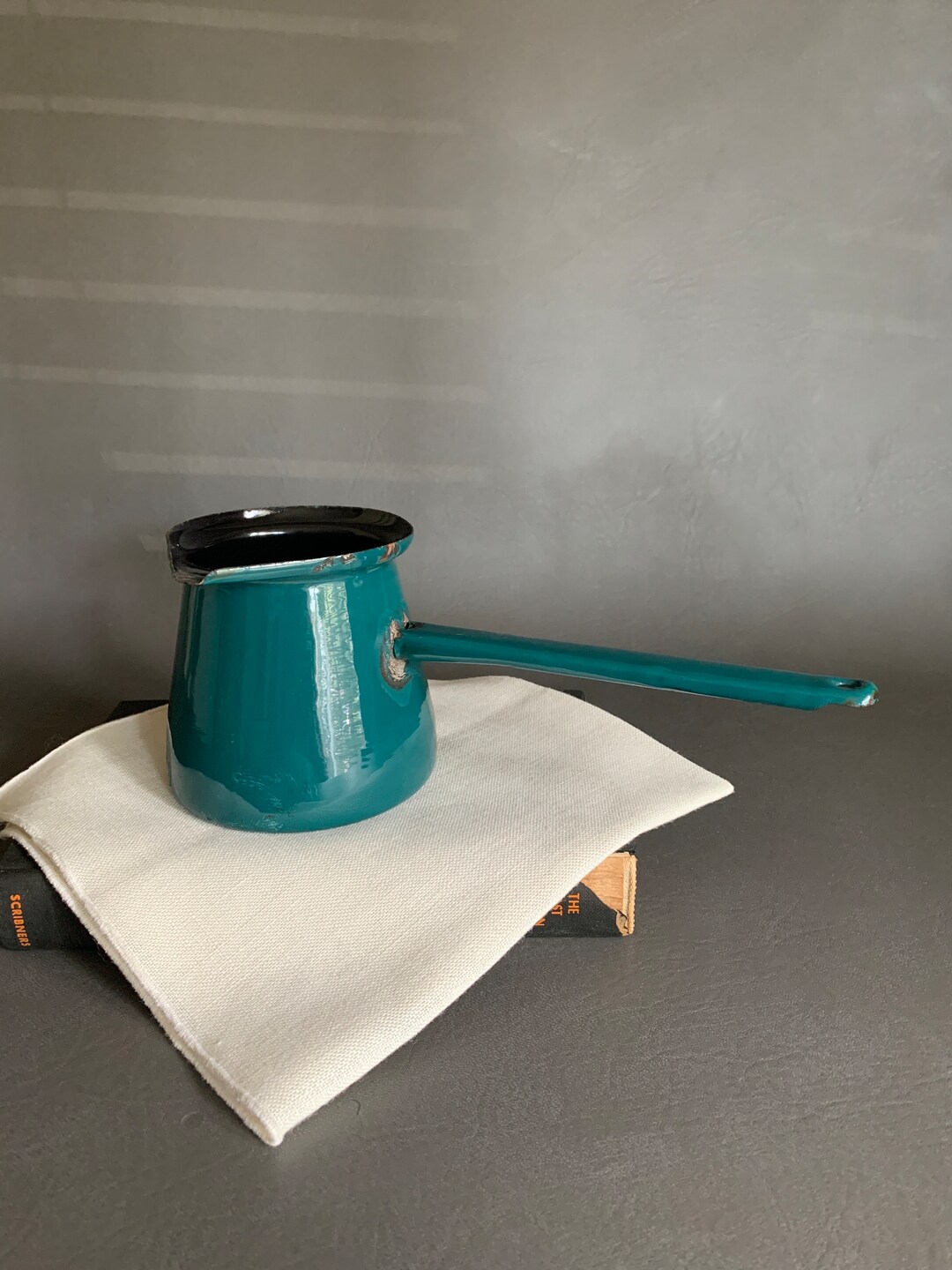 Vintage Large Enamel Butter Warmer Green & Black Maple Syrup Stovetop ...