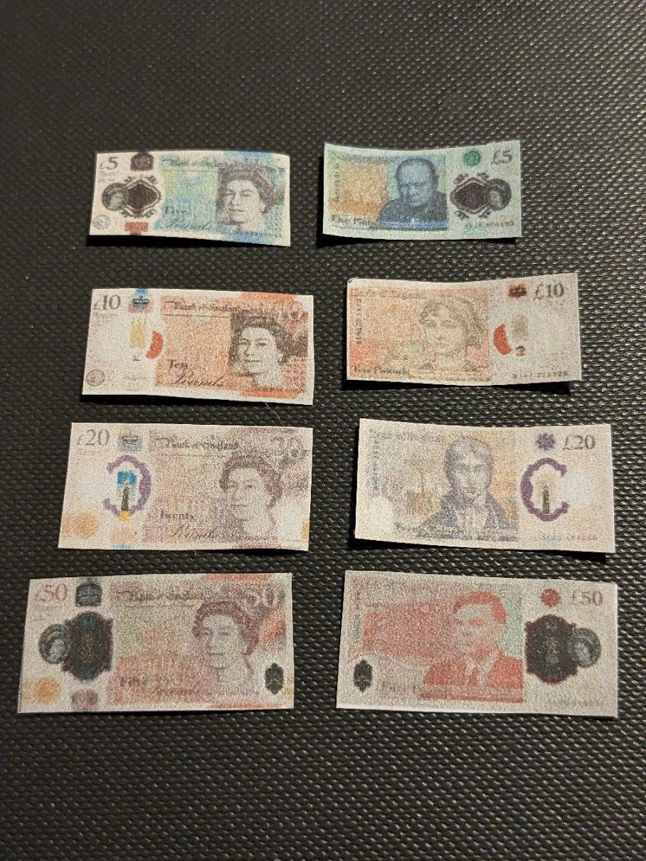 Printable UK Banknotes for 1:6 Scale Dolls and Action Figures 5, 10, 20 ...