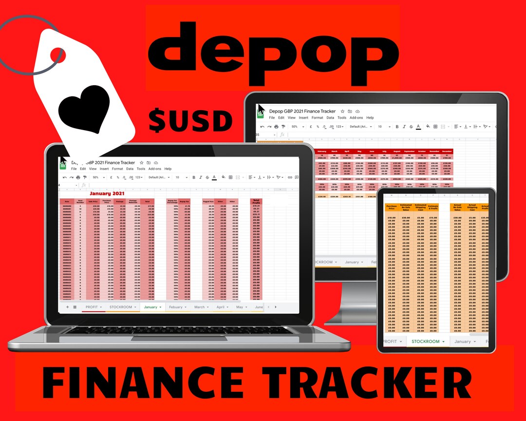 DEPOP Re-seller Finance Tracker Online Shop Profit Sales - Etsy