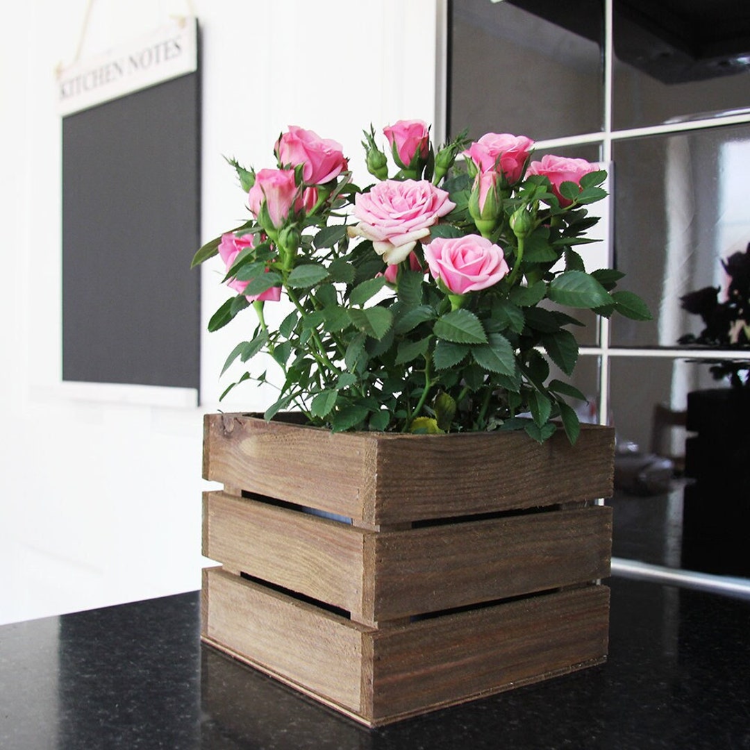 Small Rustic Square Wooden Crate, Plant Pot, Storage Box, Condiment Box ...