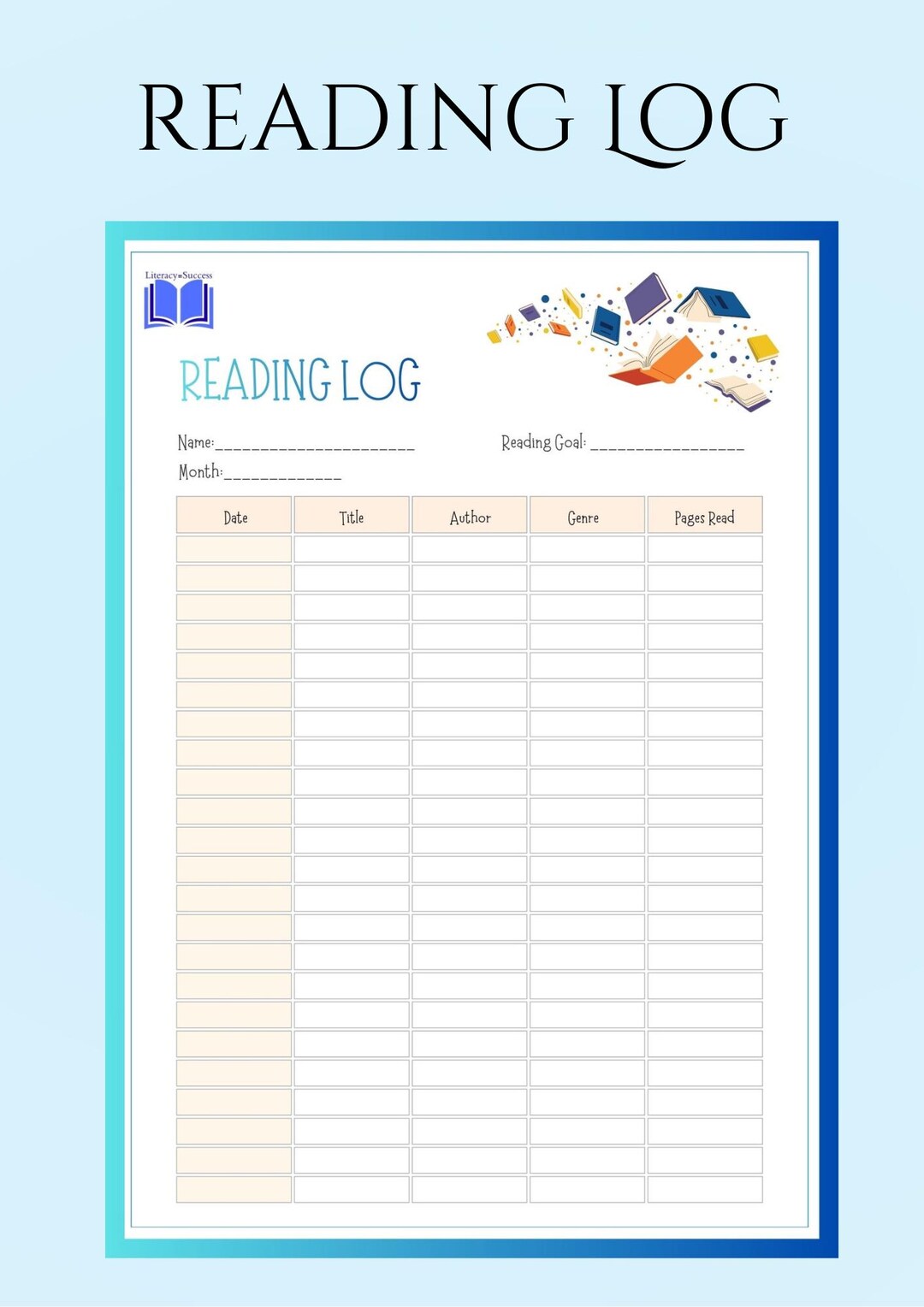 Monthly Reading Log Printable | Reading Goals & Tracking Sheet - Etsy
