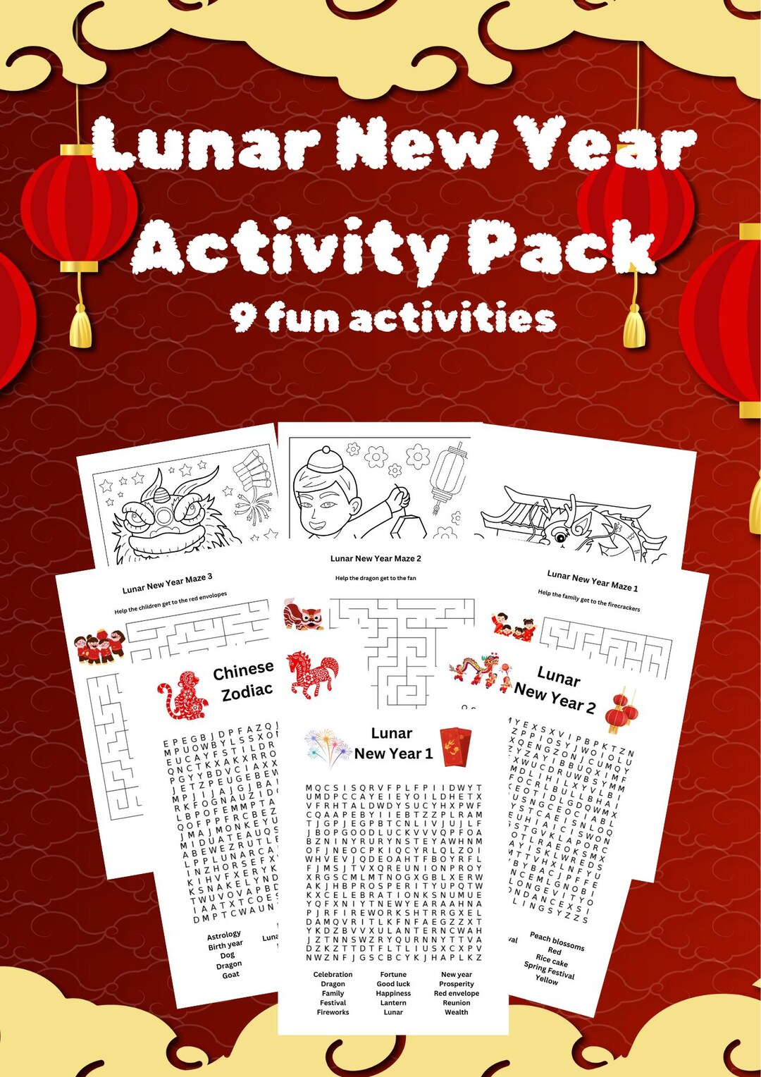 Lunar New Year Activity Pack - Word Searches, Mazes and Colouring Pages ...