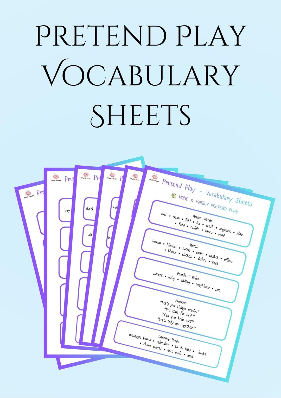 Pretend Play Vocabulary Sheets - Six Fun Scenarios - Etsy