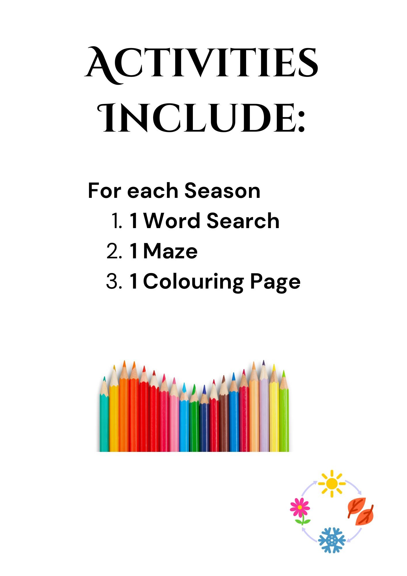 Seasons Activity Pack - Word Searches, Colouring, Mazes - Etsy